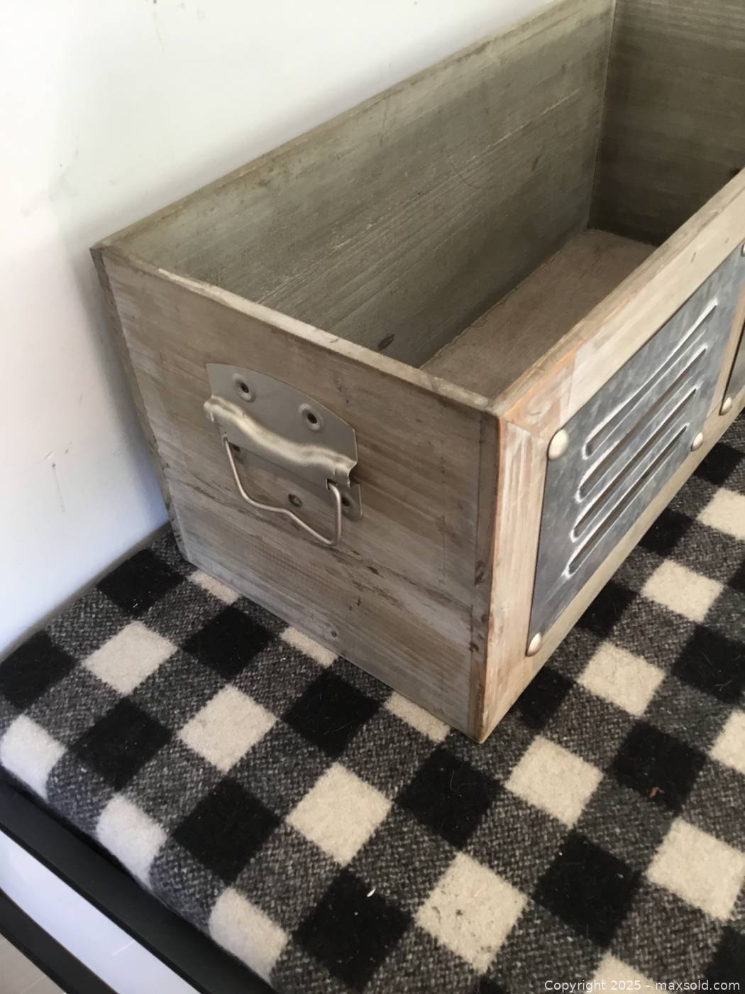 Wooden storage crate with metal shutter front | Maxsold