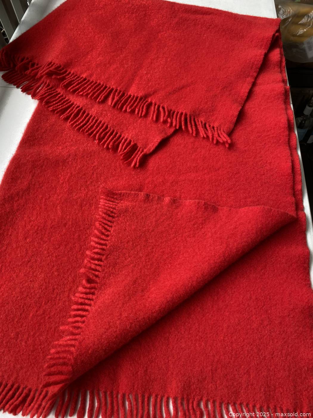 Cherry red 100% wool blanket 57" x 46" | Maxsold