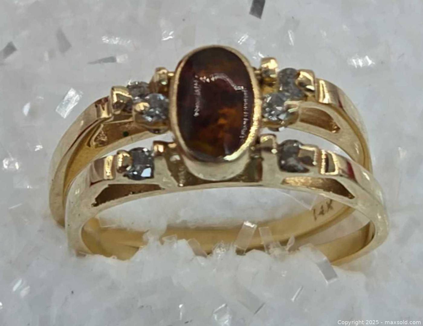 14K Yellow Gold Reversible Turquoise Amber Ring | Maxsold