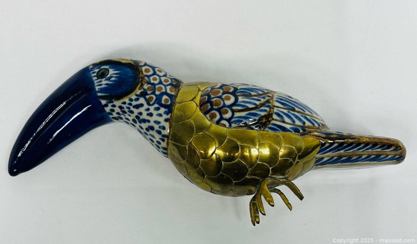 Ceramic and Brass Toucan Hanging Sculpture | Maxsold