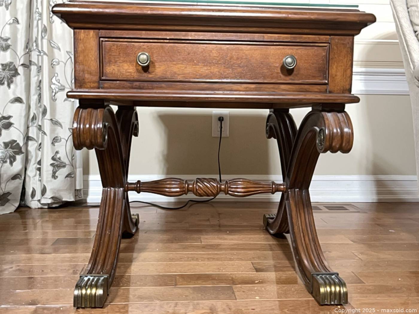 Broyhill rectangular glass-top mahogany coffee table | Maxsold