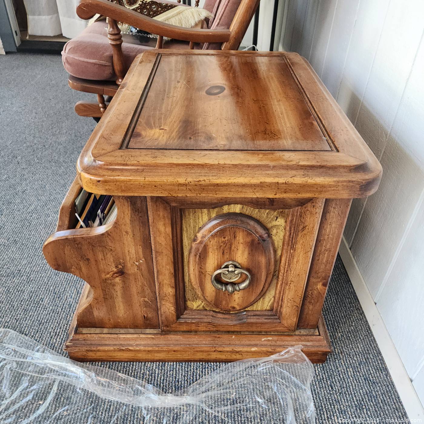 Vintage wooden side table with magazine rack | Maxsold