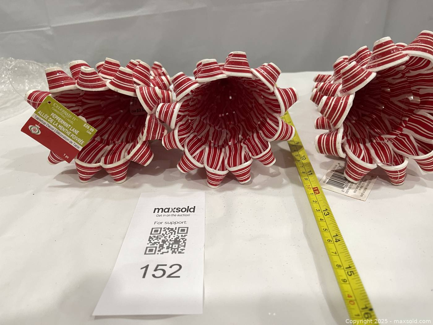 Three peppermint stripe resin Christmas trees | Maxsold