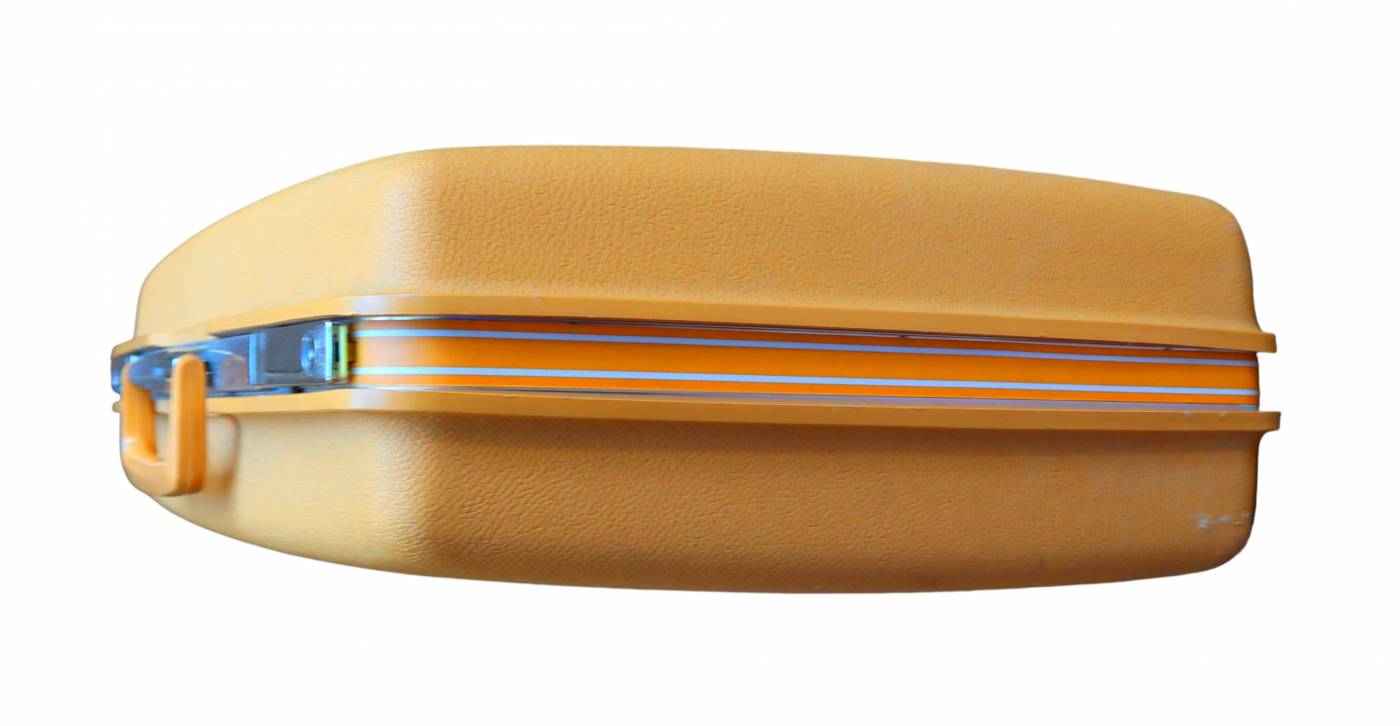 Vintage Samsonite yellow vinyl suitcase 21" x 20" with key | Maxsold