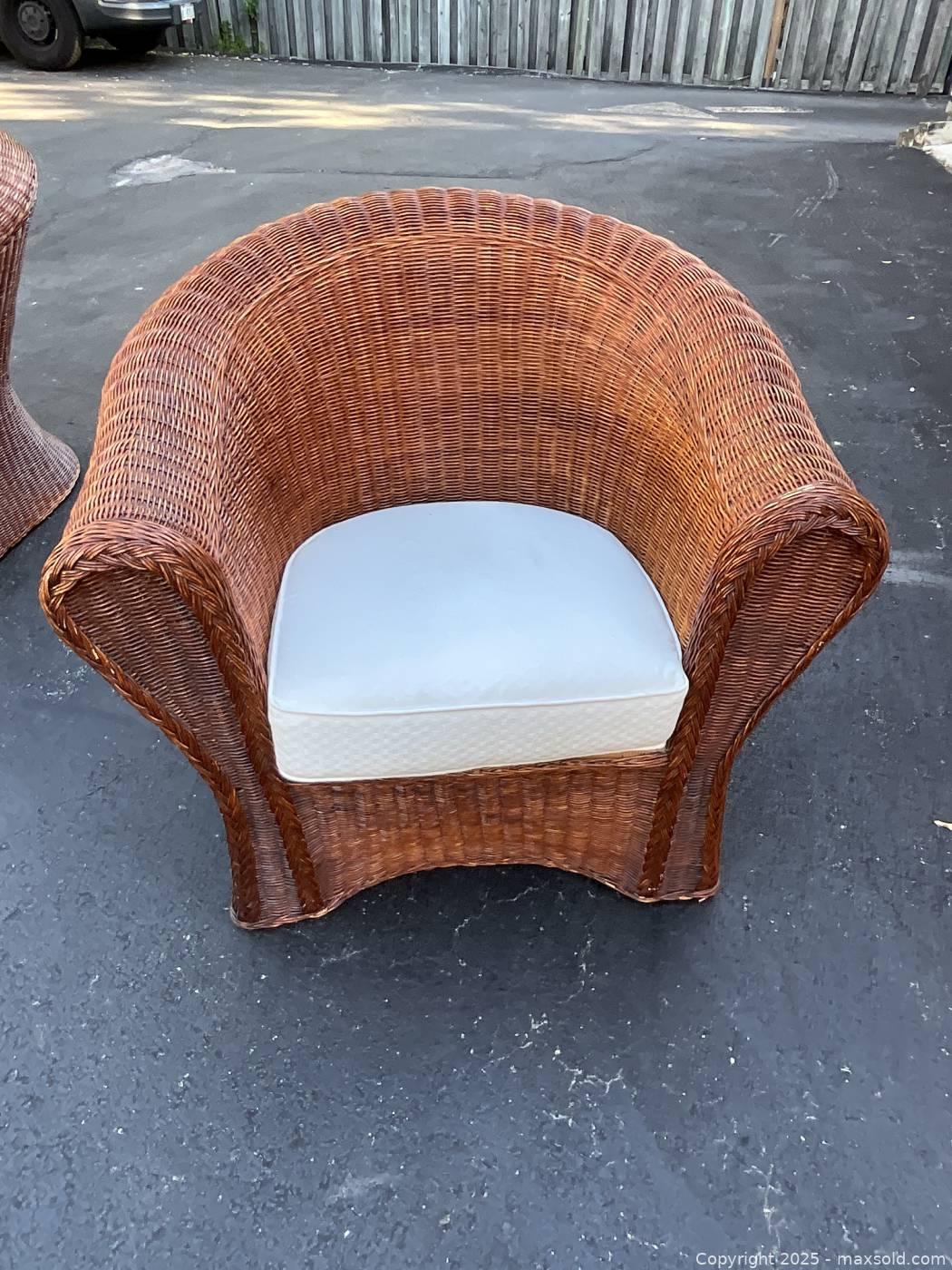 4 wicker tub chairs with cushions | Maxsold
