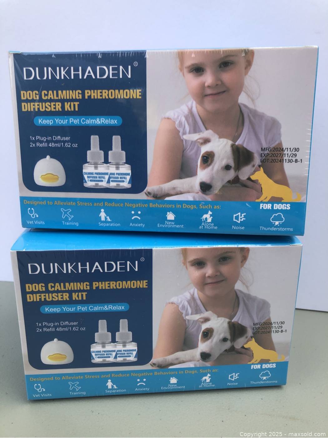 Two Dunkhaden dog calming pheromone diffuser kits, new sealed | Maxsold