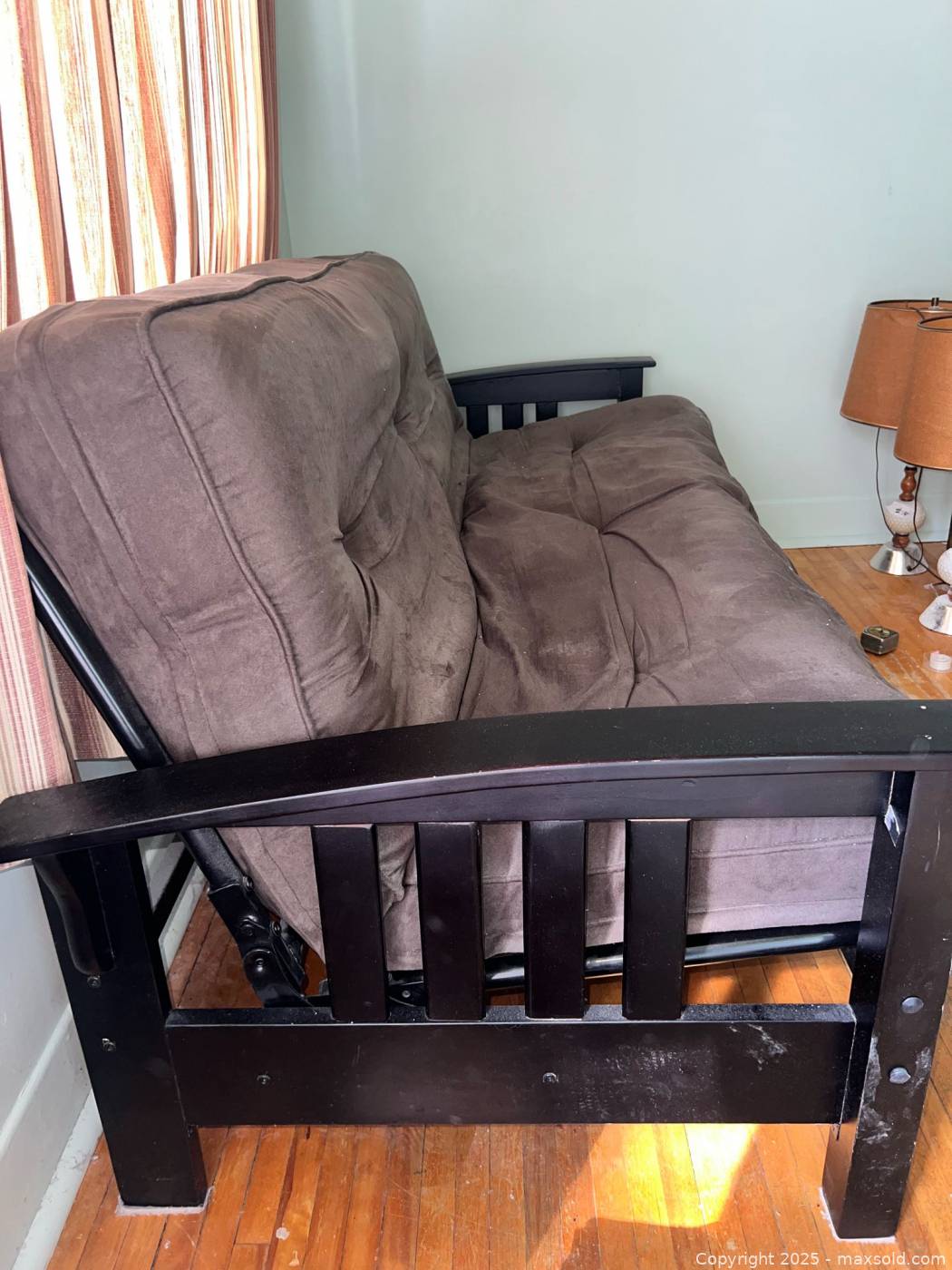 Black wood frame futon sofa bed | Maxsold