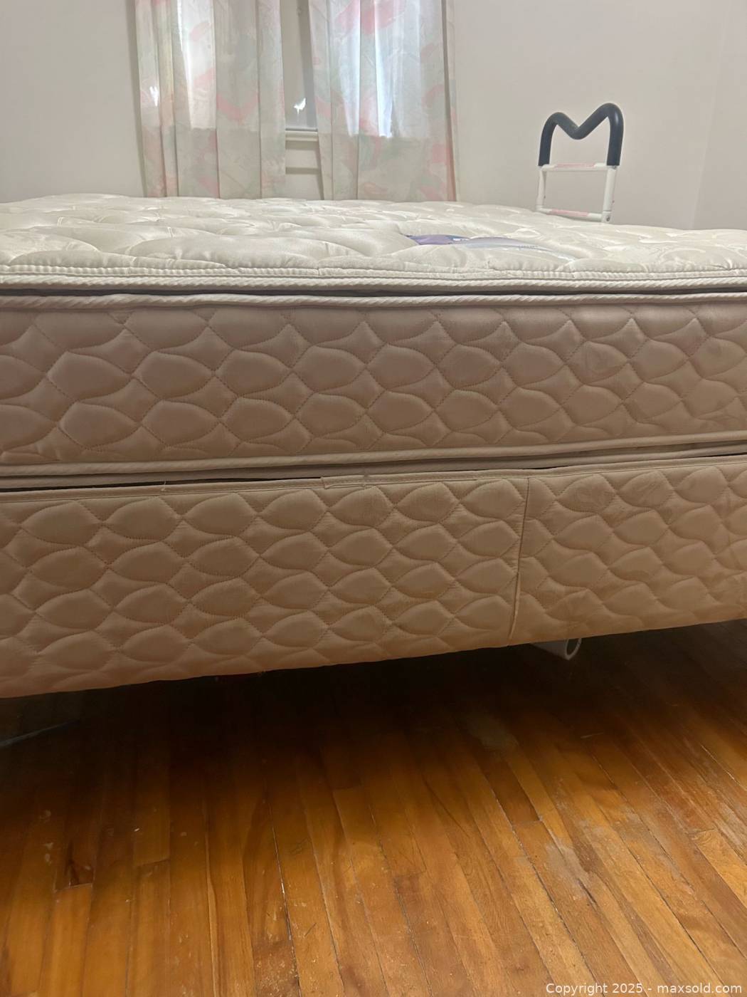 Queen mattress, box spring and assist rail | Maxsold