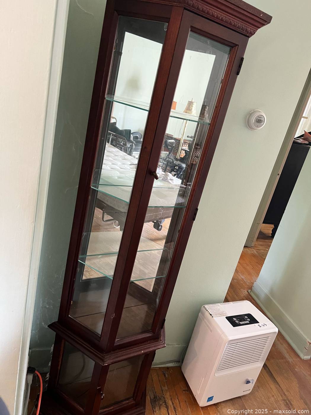 Wooden Curio Cabinet, glass panels | Maxsold