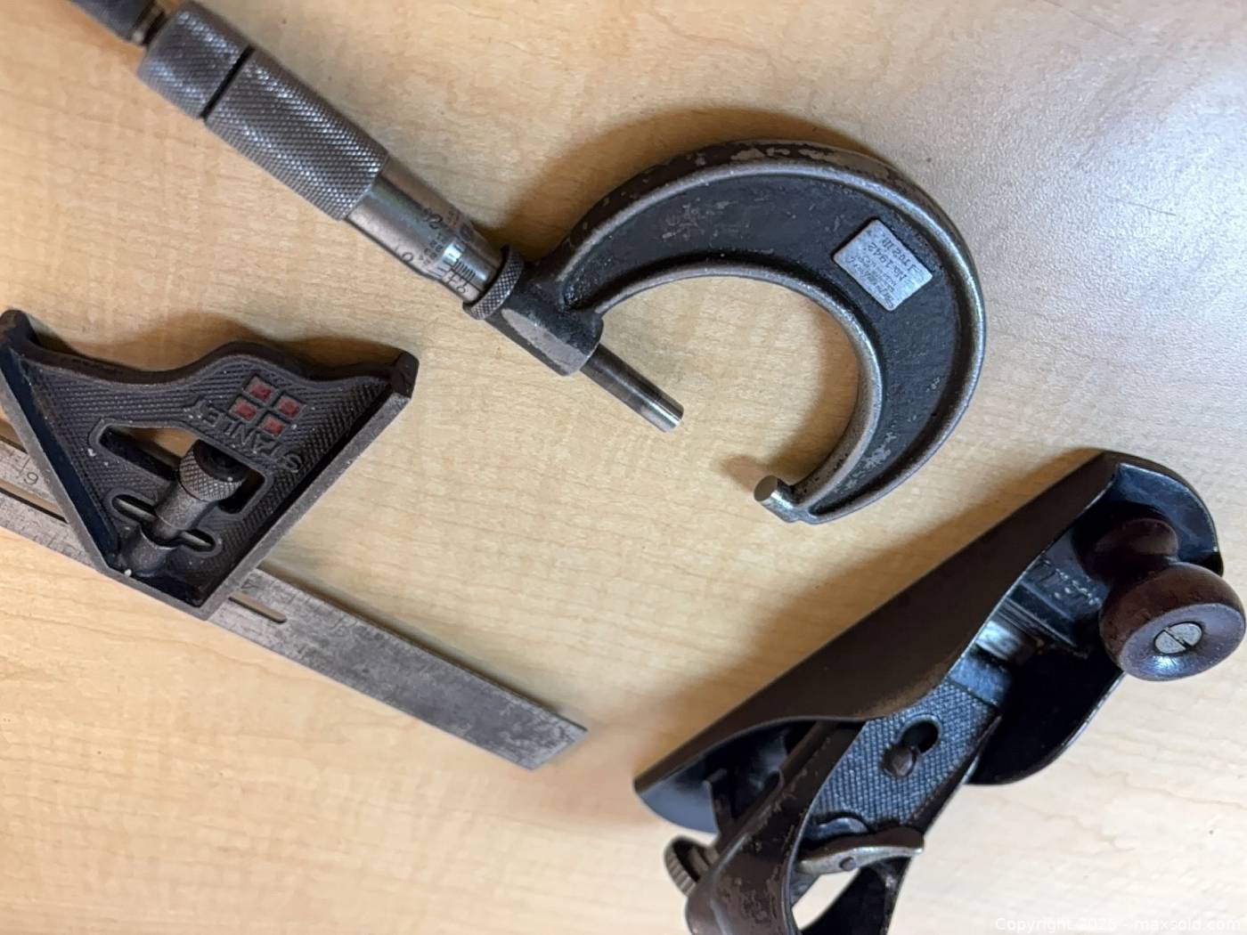 Stanley block plane, combination square, micrometer, fixed snap gauge ...