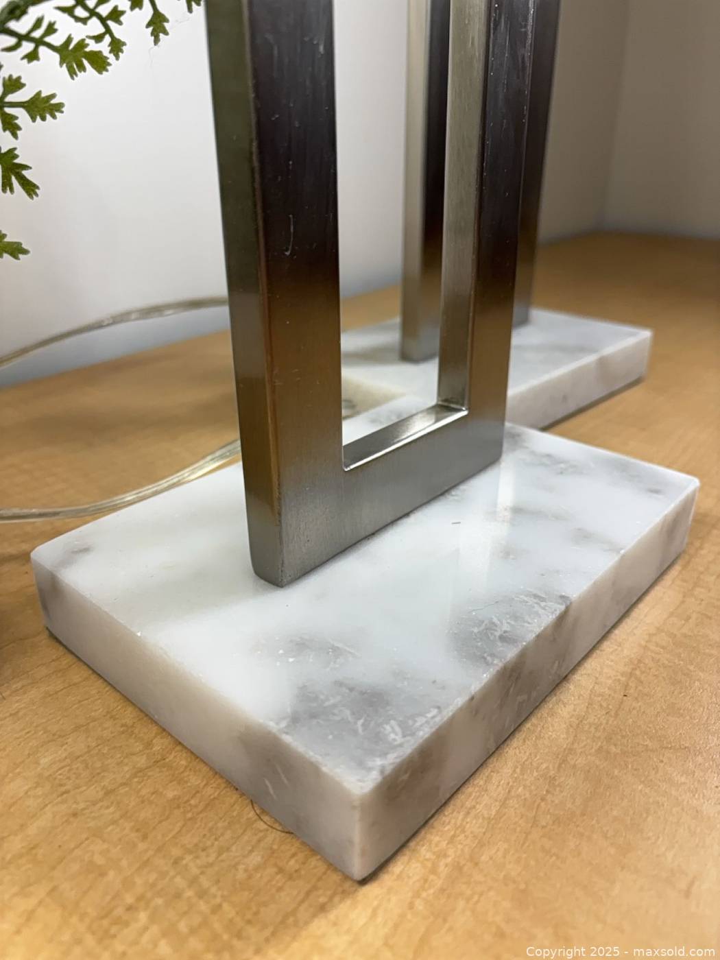 Pair marble and brushed nickel table lamp bases | Maxsold