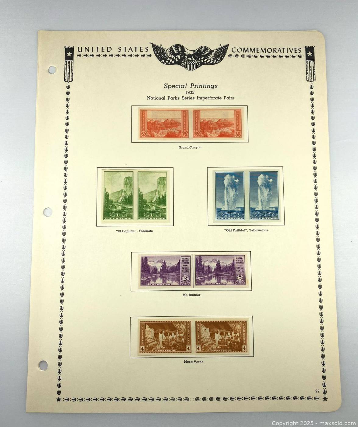 1934-1935 U.S. National Parks stamp album sheets | Maxsold