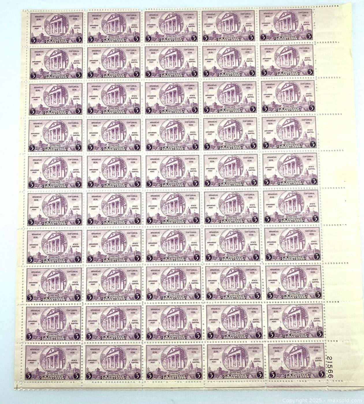 1936 Arkansas Centennial 3¢ stamp sheet | Maxsold