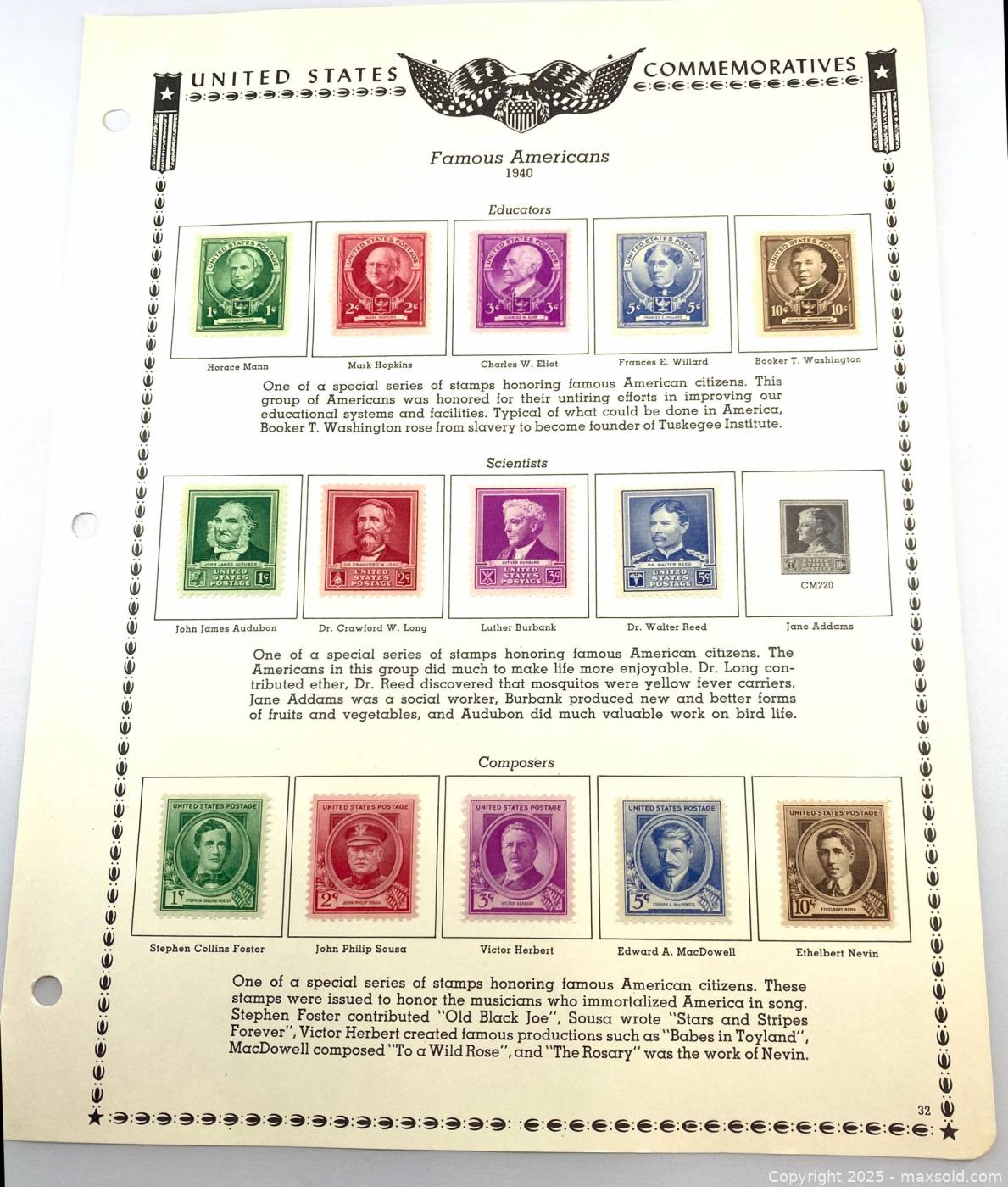 Album sheets with 1939-1940 US commemorative stamps | Maxsold