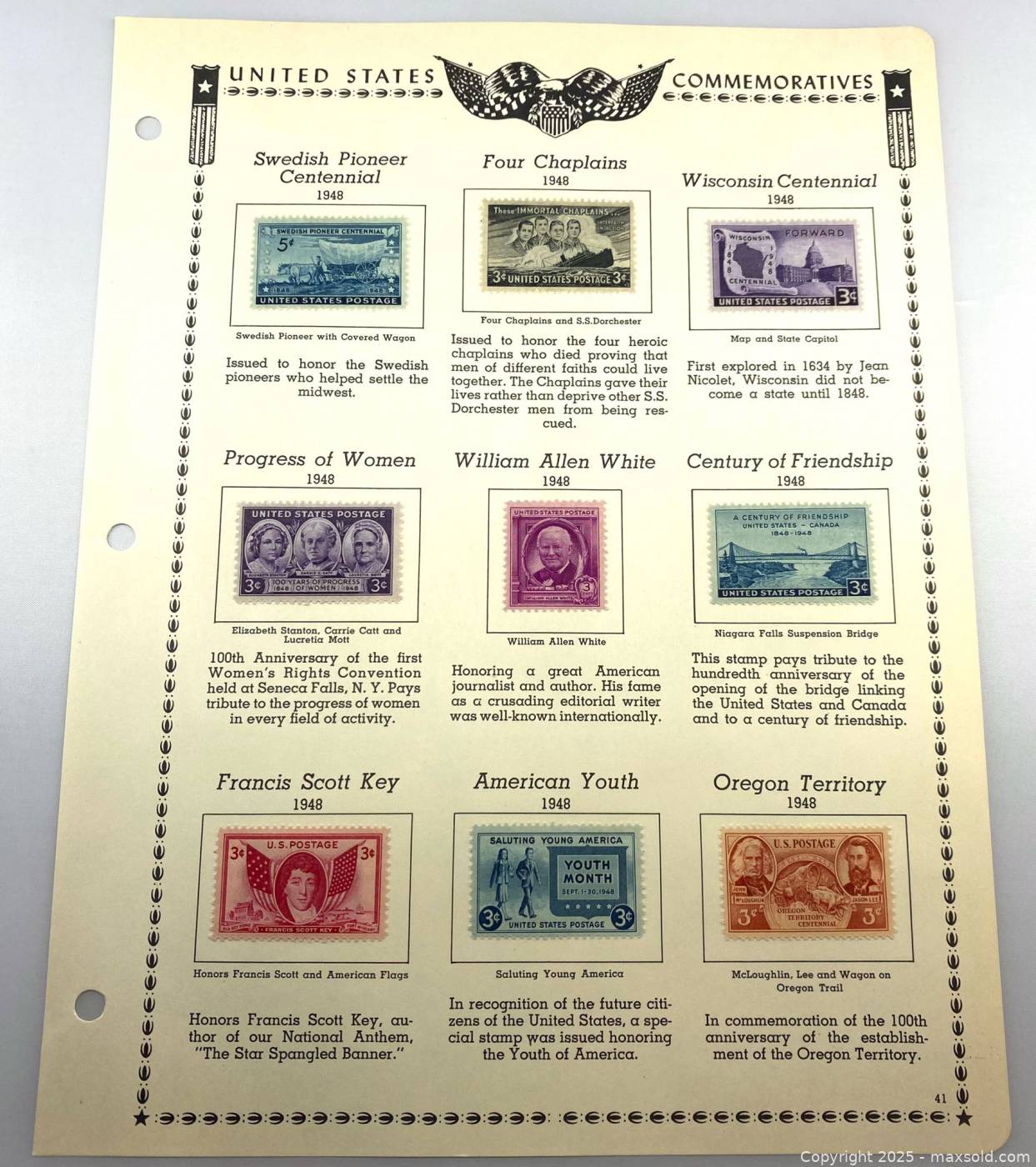 1948 US commemorative stamp album pages with stamps | Maxsold