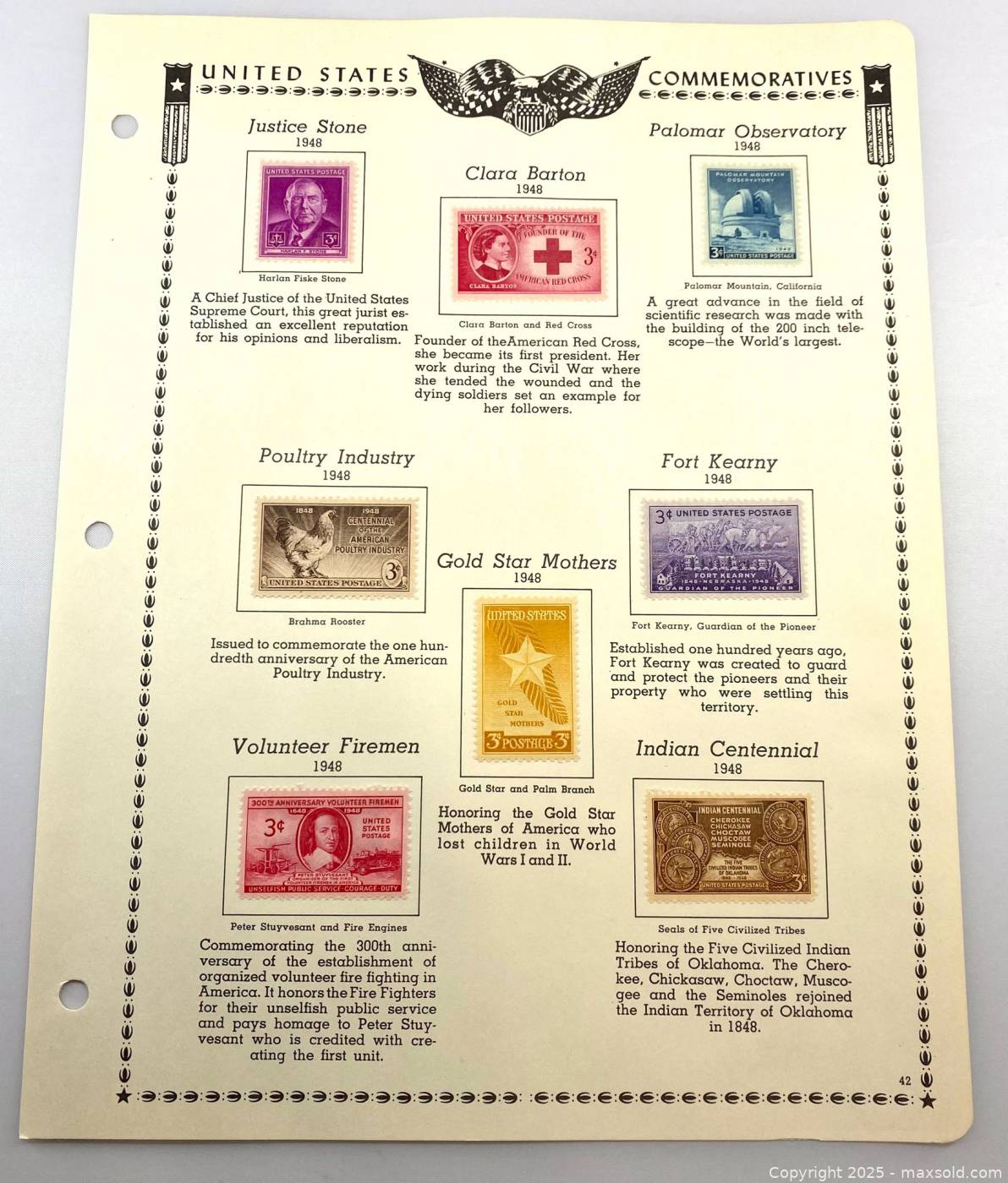 1948 US commemorative stamp album pages with stamps | Maxsold