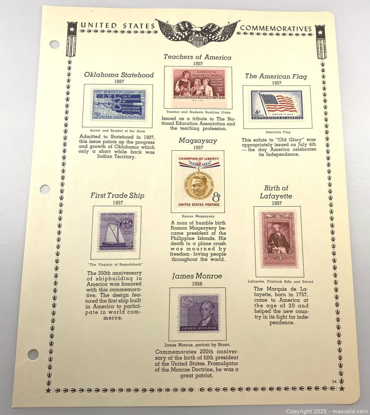 2 United States commemorative stamp album pages 1957-1958 | Maxsold