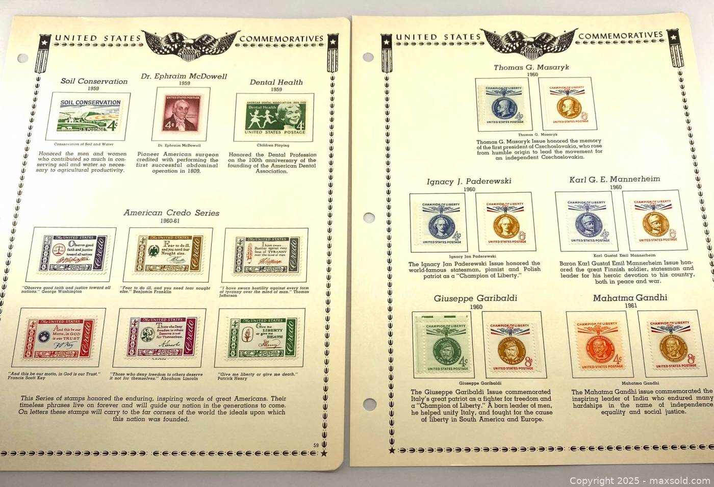 1959-1961 US commemorative stamp album sheets | Maxsold