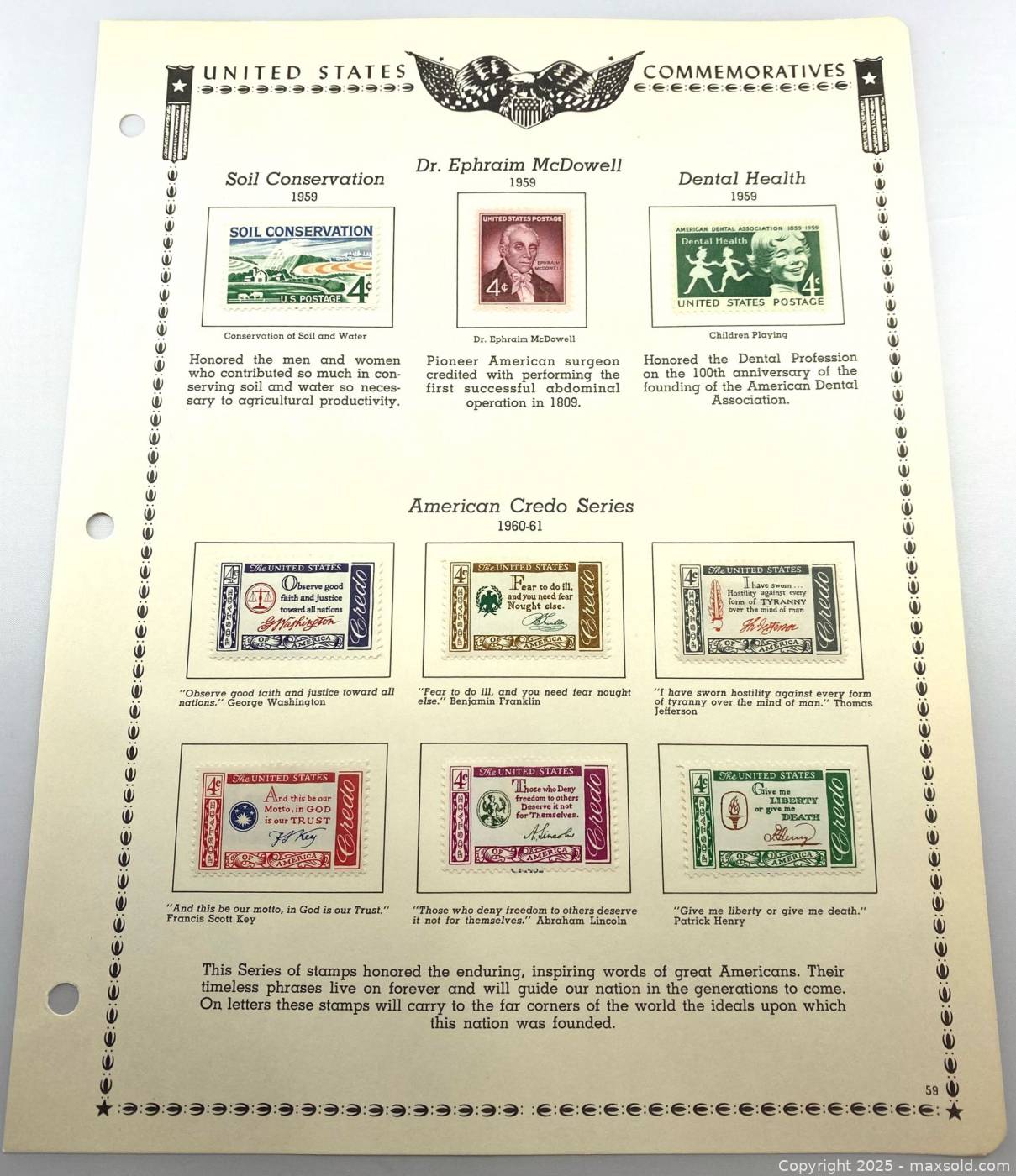 1959-1961 US commemorative stamp album sheets | Maxsold