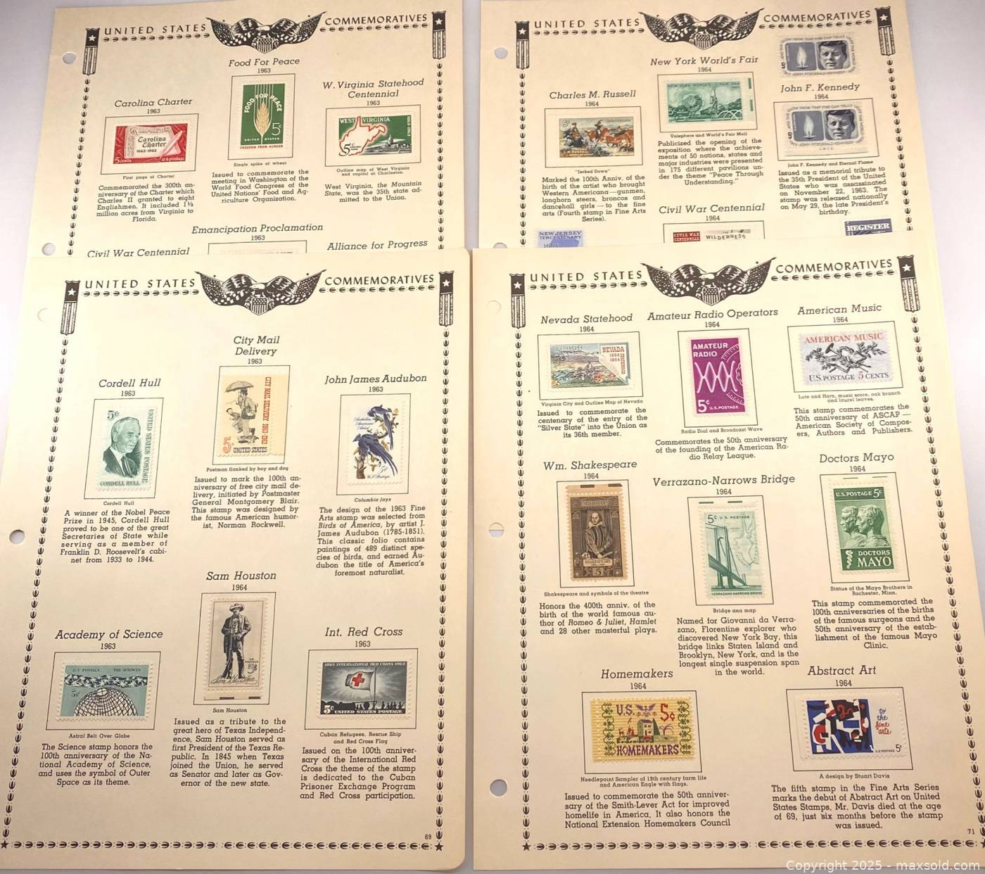 1963-1964 U.S. commemorative stamp album sheets | Maxsold