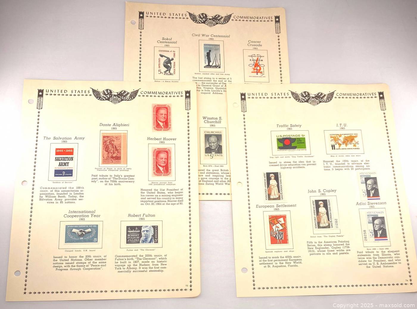 1965 US commemorative stamp album sheets | Maxsold