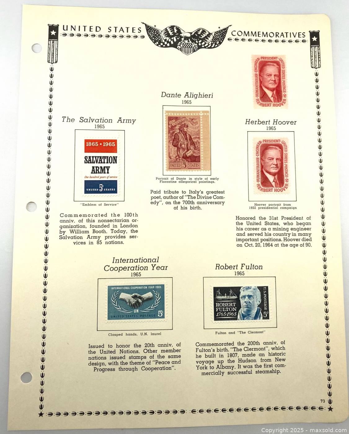 1965 US commemorative stamp album sheets | Maxsold