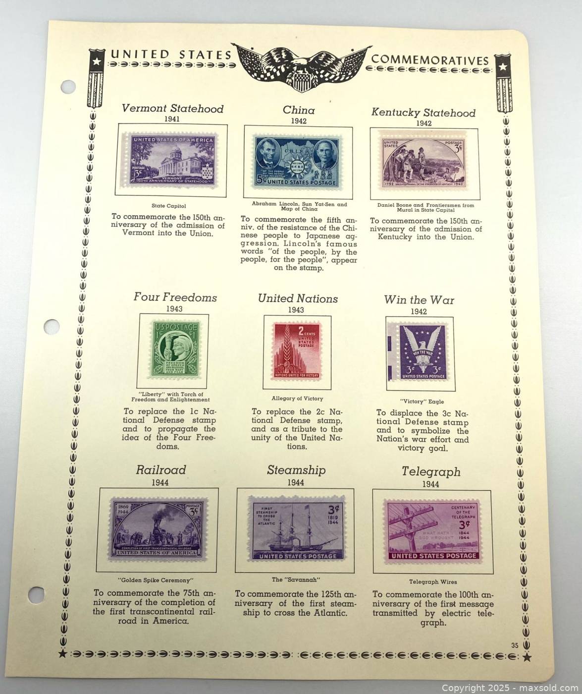 Early 1940s U.S. Commemorative Stamp Album Pages | Maxsold
