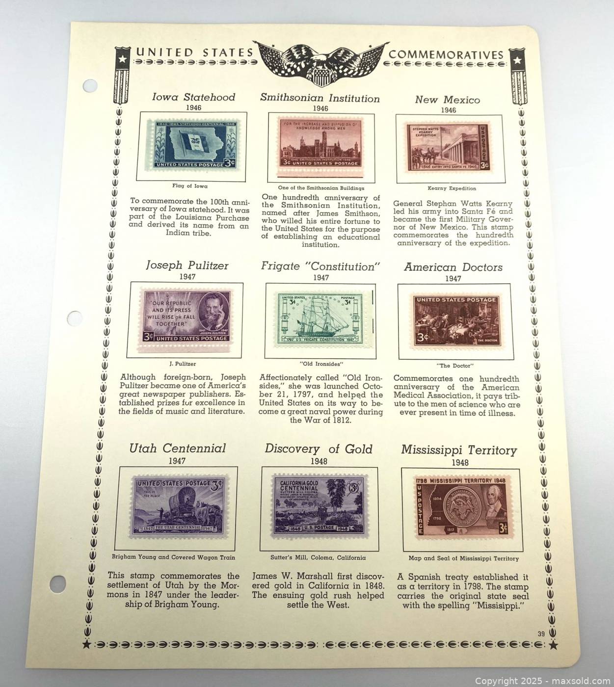 United States commemorative stamp album sheets, mid-1940s issues | Maxsold