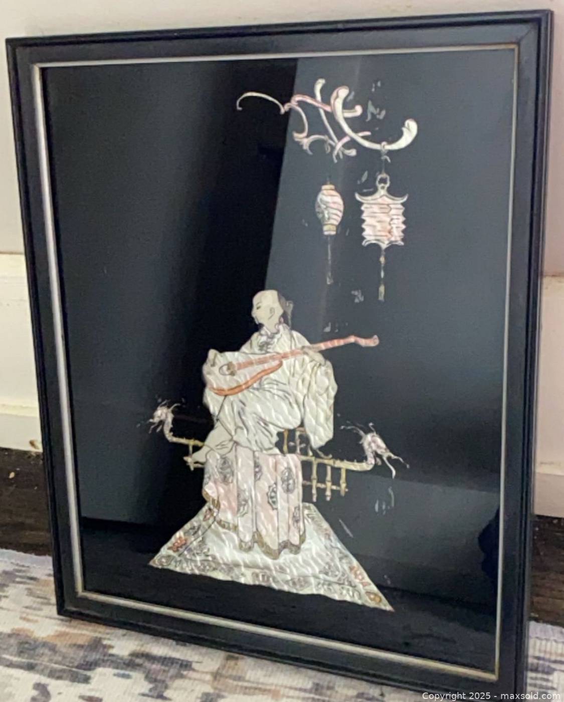 Vintage mother-of-pearl geisha shell inlay art | Maxsold