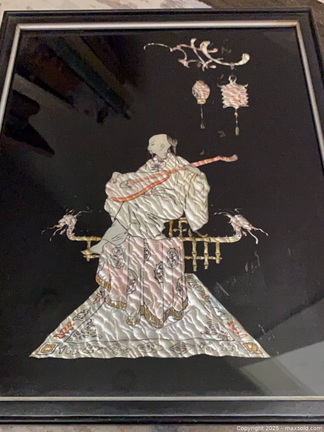 Vintage mother-of-pearl geisha shell inlay art | Maxsold