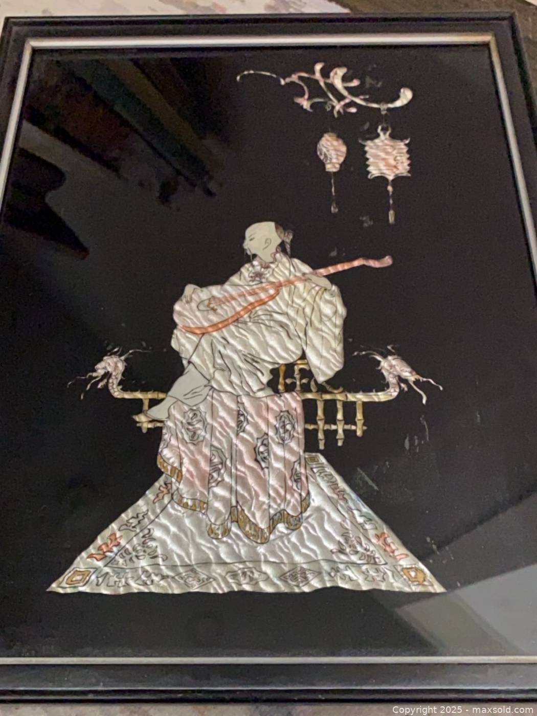 Vintage mother-of-pearl geisha shell inlay art | Maxsold