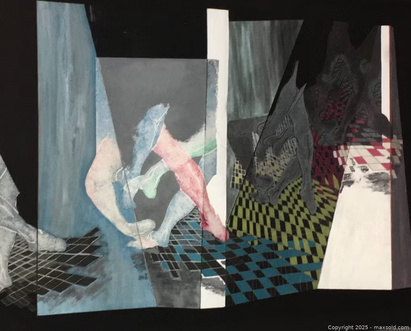 1986 three-dimensional collage by Jeannine Marois in acrylic shadow box ...