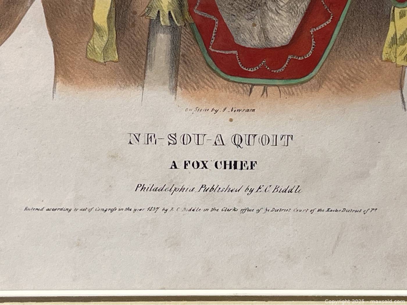 Framed lithograph “Ne-Sou-A-Quoit, A Fox Chief” | Maxsold