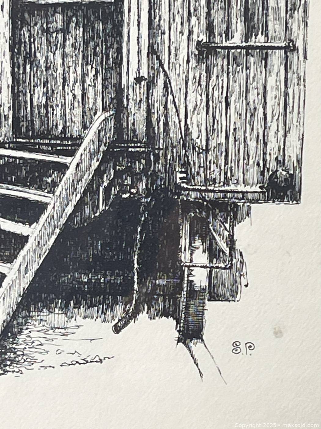 Vintage Ink Drawing Of Train Caboose | Maxsold