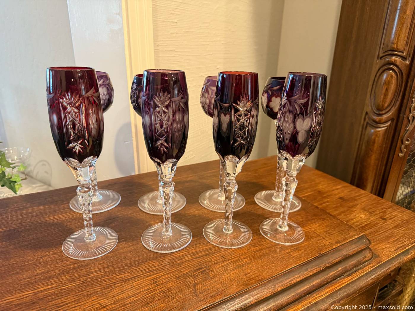 Ajka Marsala amethyst crystal hock wine glasses set of 8 | Maxsold