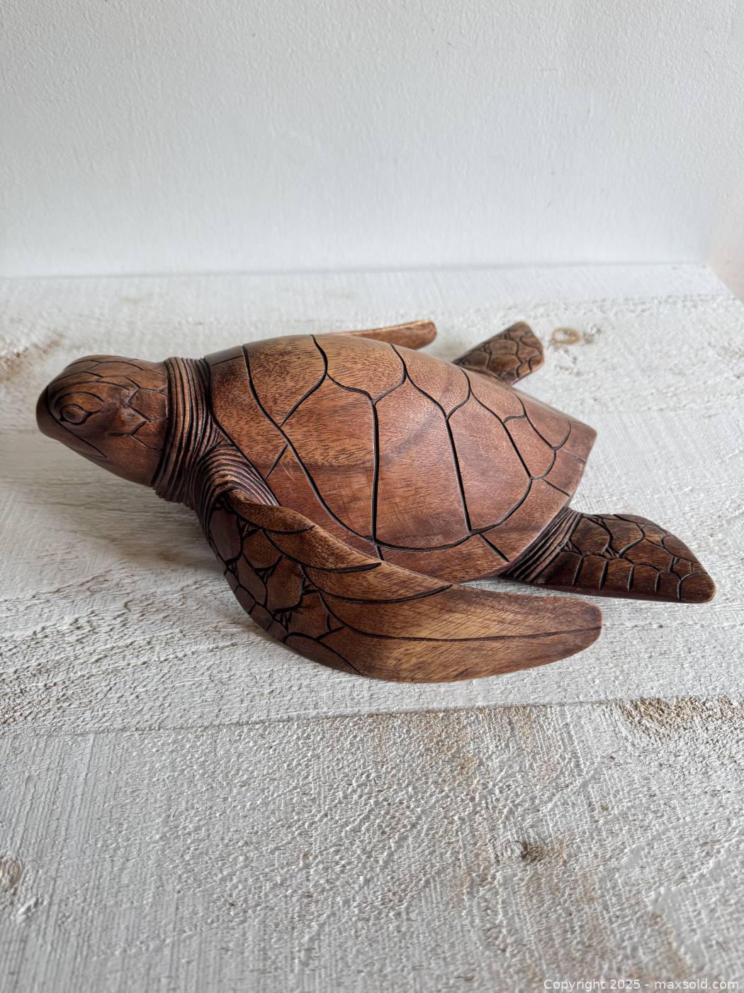 Vintage large hand-carved wooden sea turtle sculpture | Maxsold