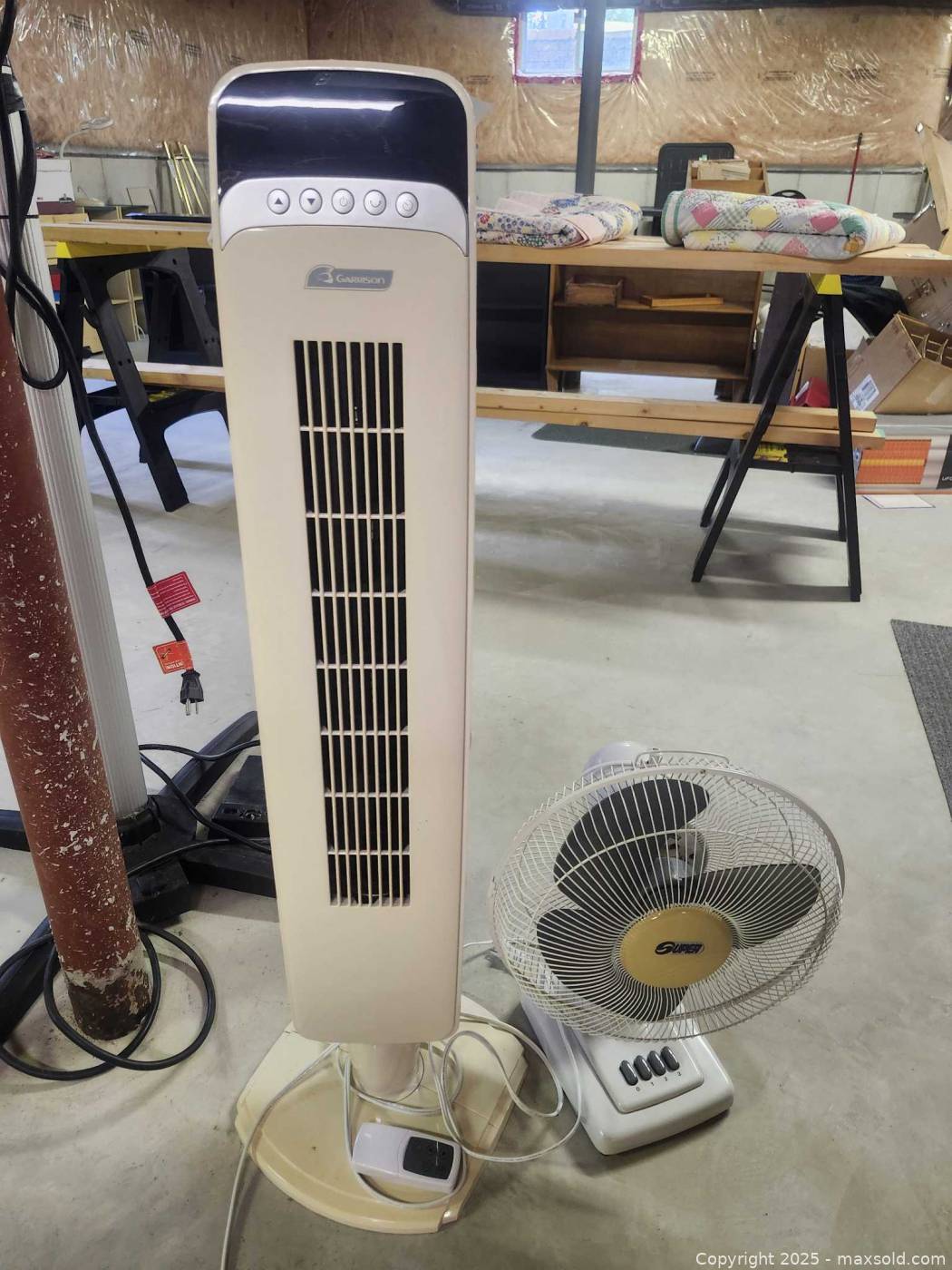 Garrison tower fan with remote and Super table fan | Maxsold