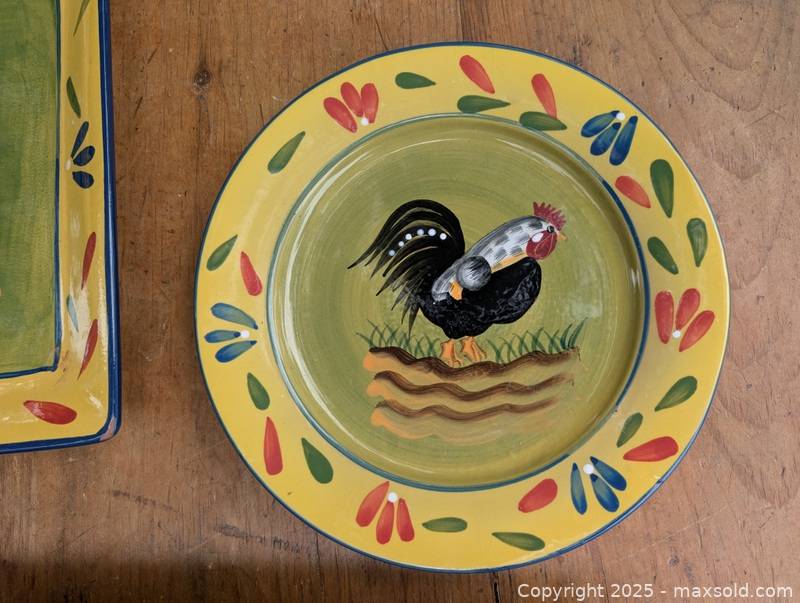 Colorful rooster motif ceramic dishes | Maxsold