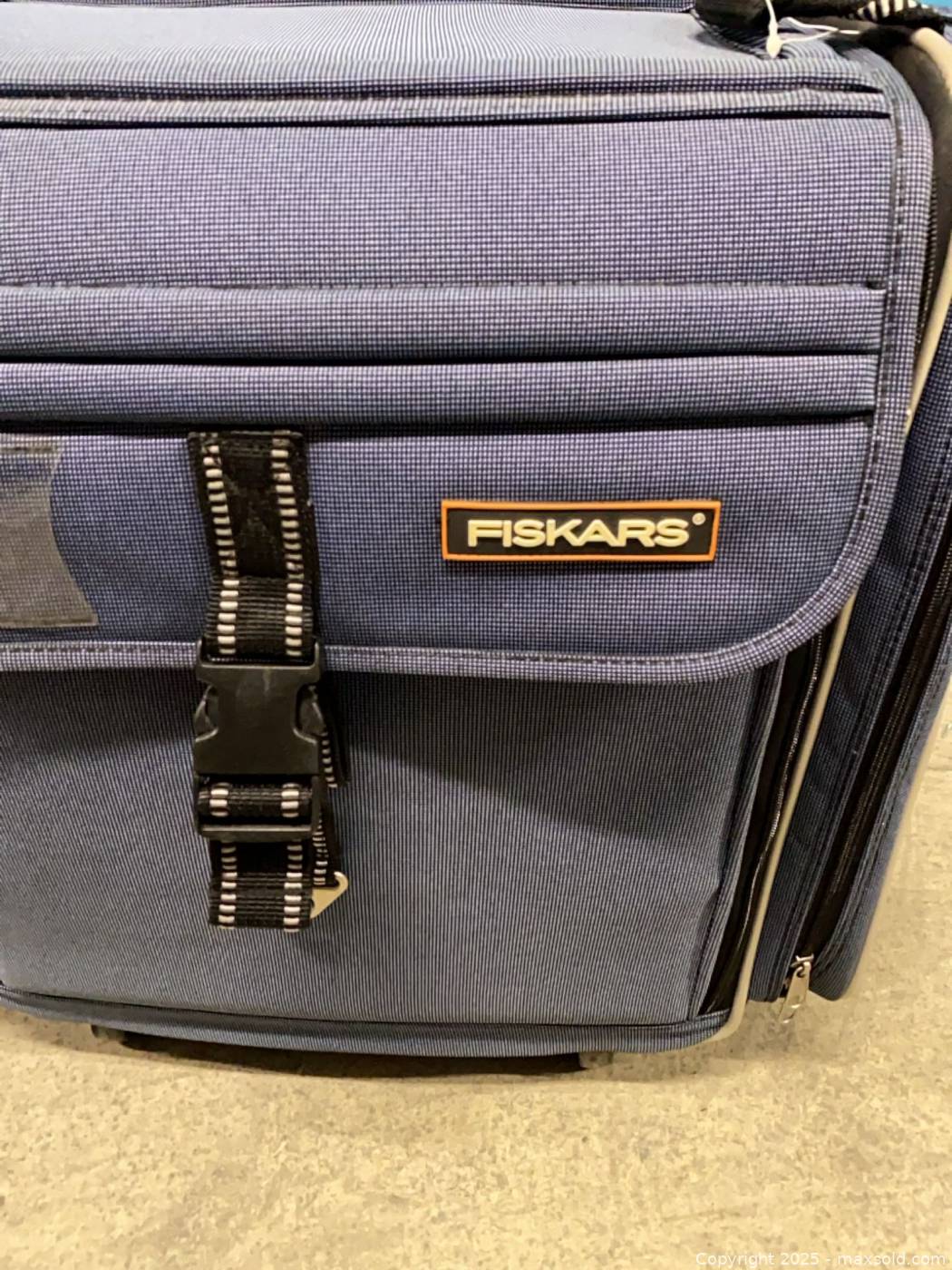 Fiskars blue-gray soft-sided rolling craft tote | Maxsold