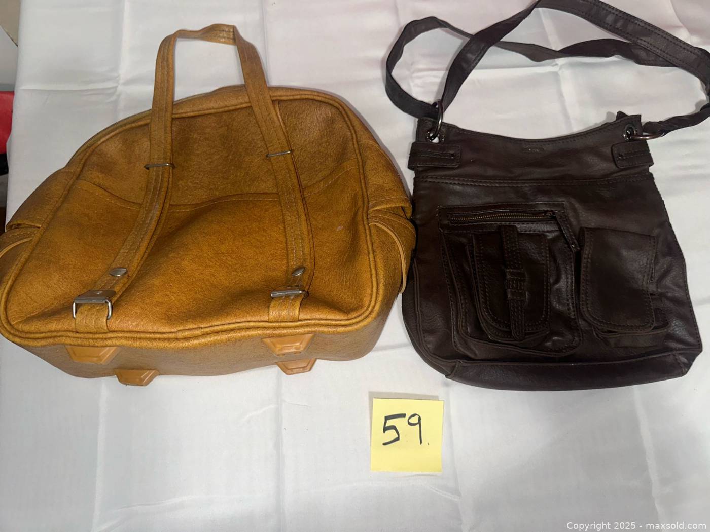 Two handbags tan satchel and brown crossbody | Maxsold