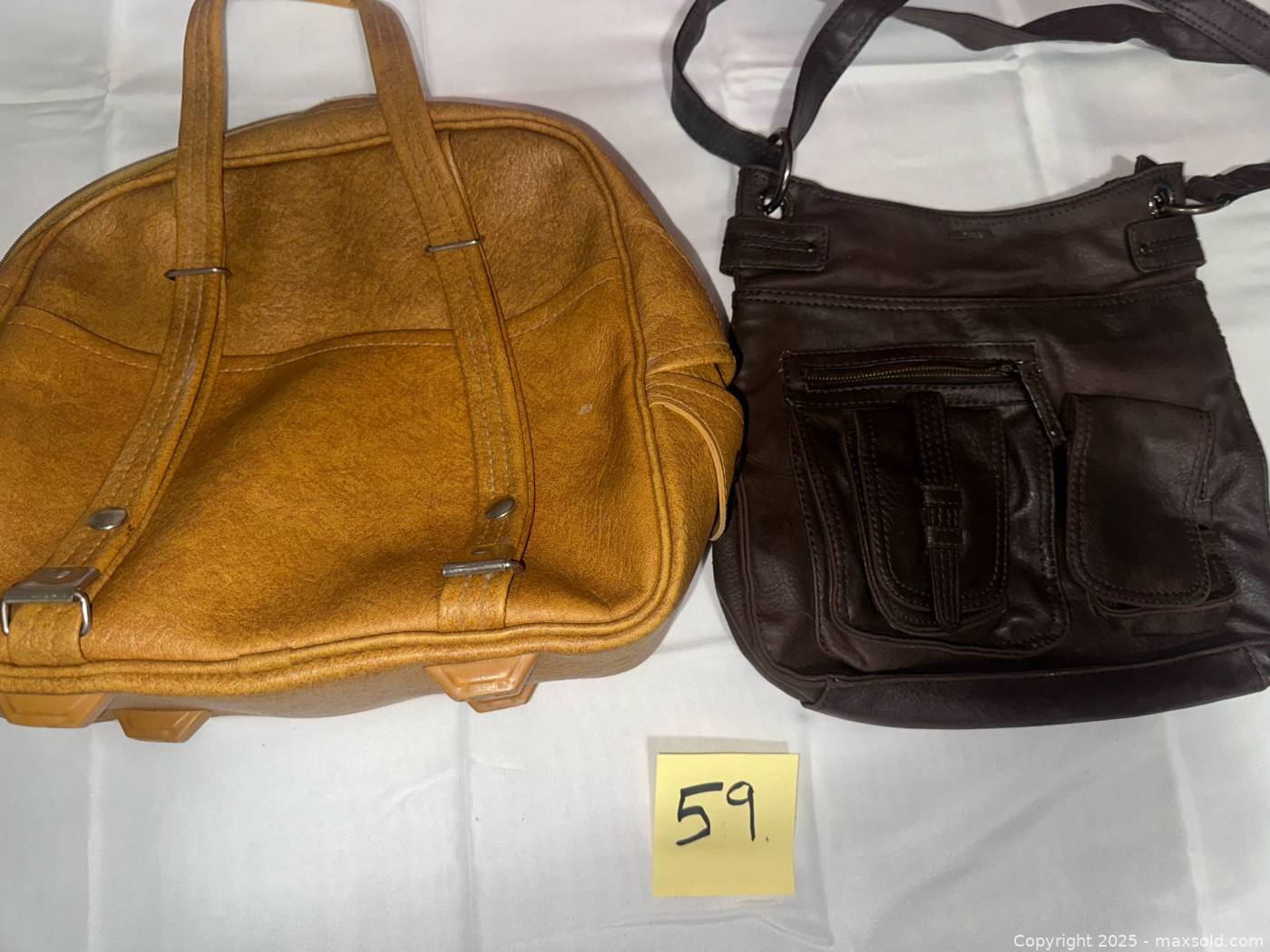 Two handbags tan satchel and brown crossbody | Maxsold