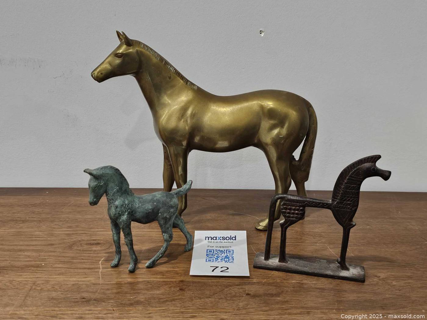 Brass horse figure and 2 metal horse figures | Maxsold