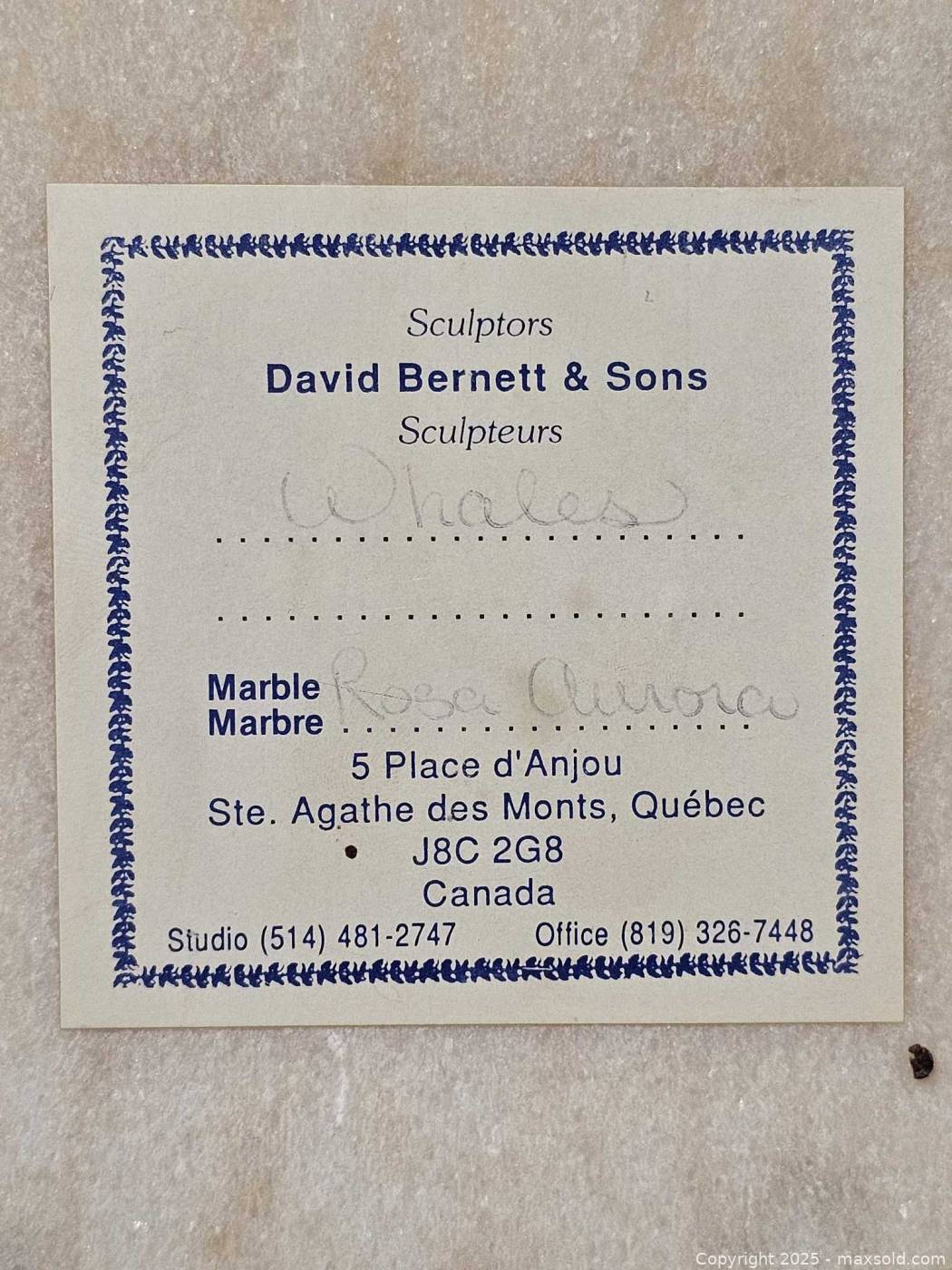 David Bernett & Sons Rosa Aurora Marble Whales | Maxsold