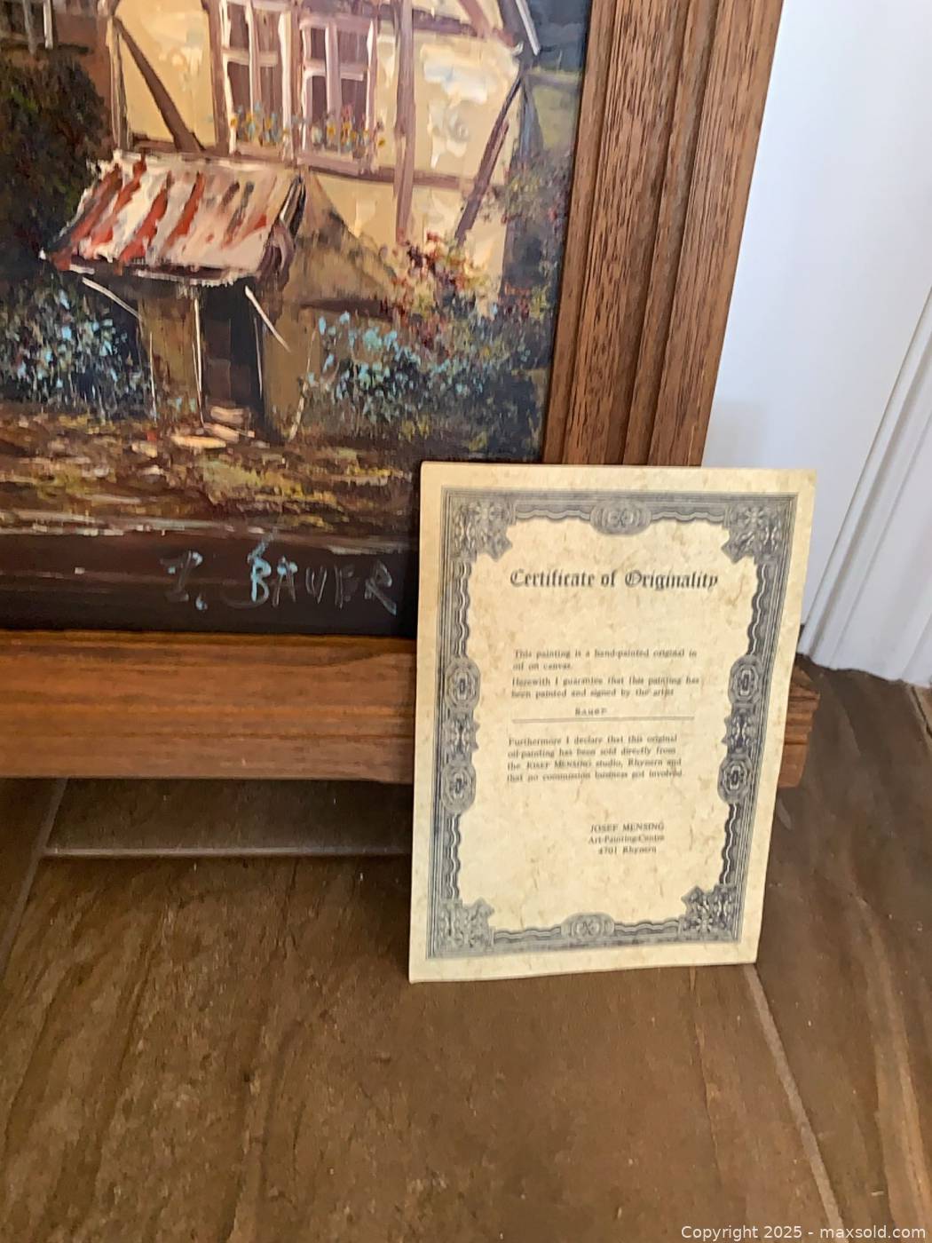J Bauer signed oil painting with certificate | Maxsold