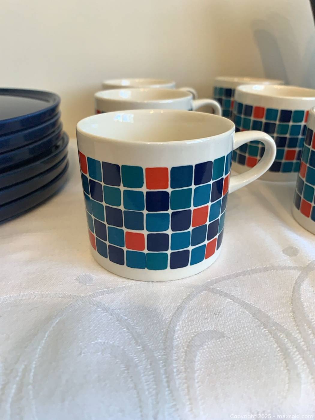 Melitta Germany cobalt blue checkered tea set | Maxsold