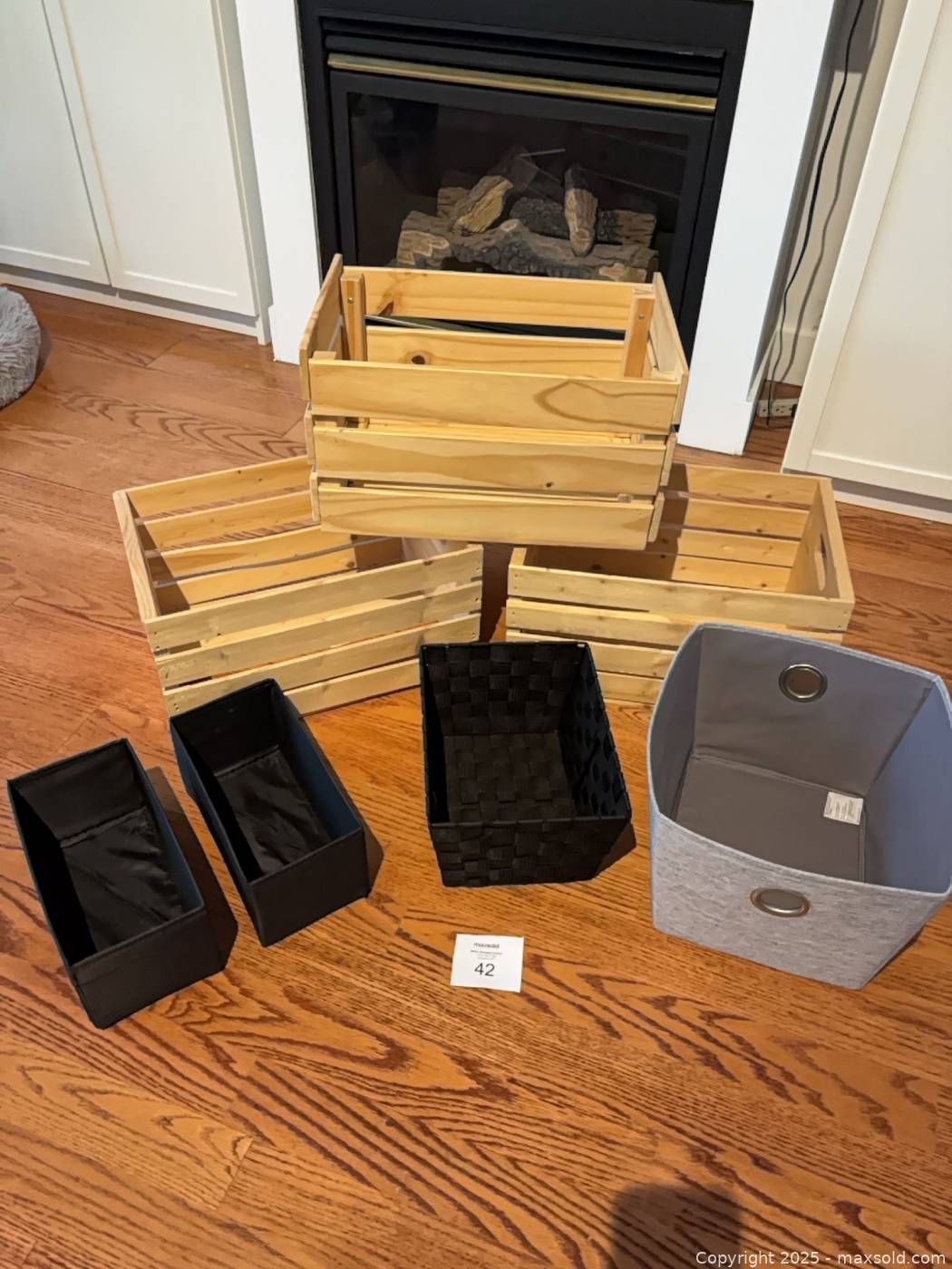 Wood crates and fabric storage bins | Maxsold