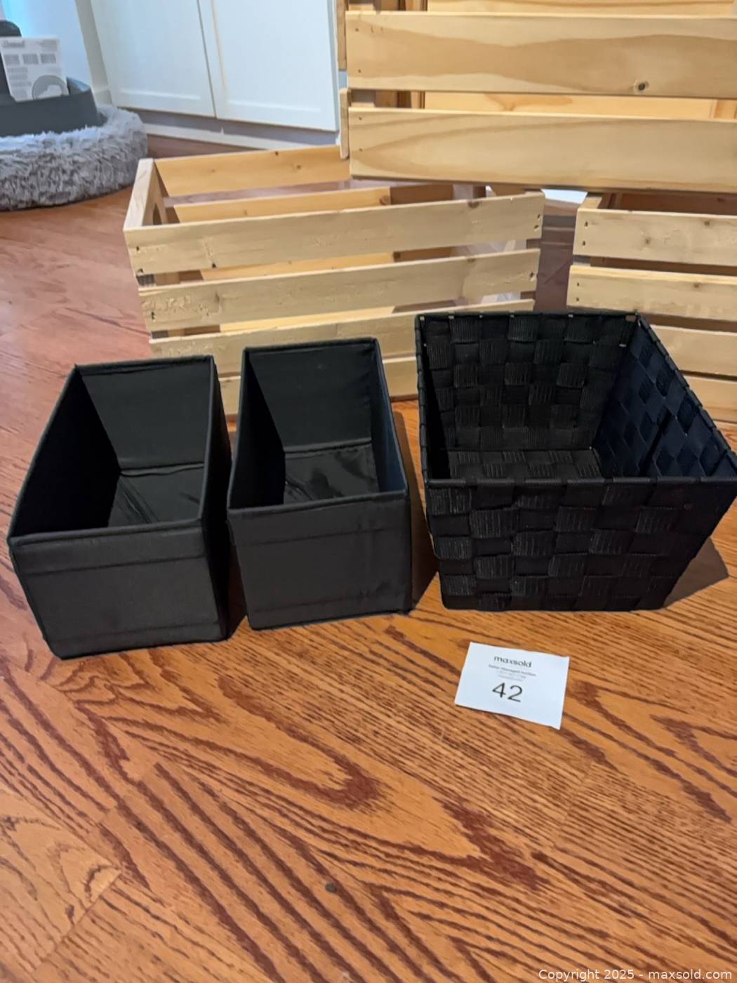 Wood crates and fabric storage bins | Maxsold