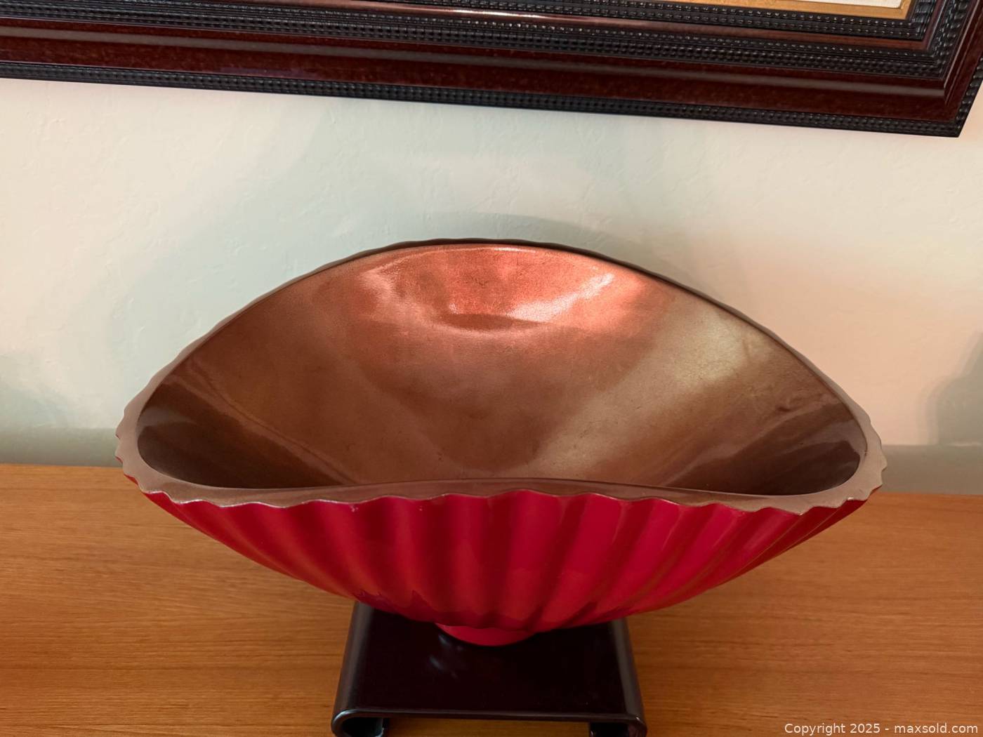 Vintage red copper seashell bowl on stand | Maxsold