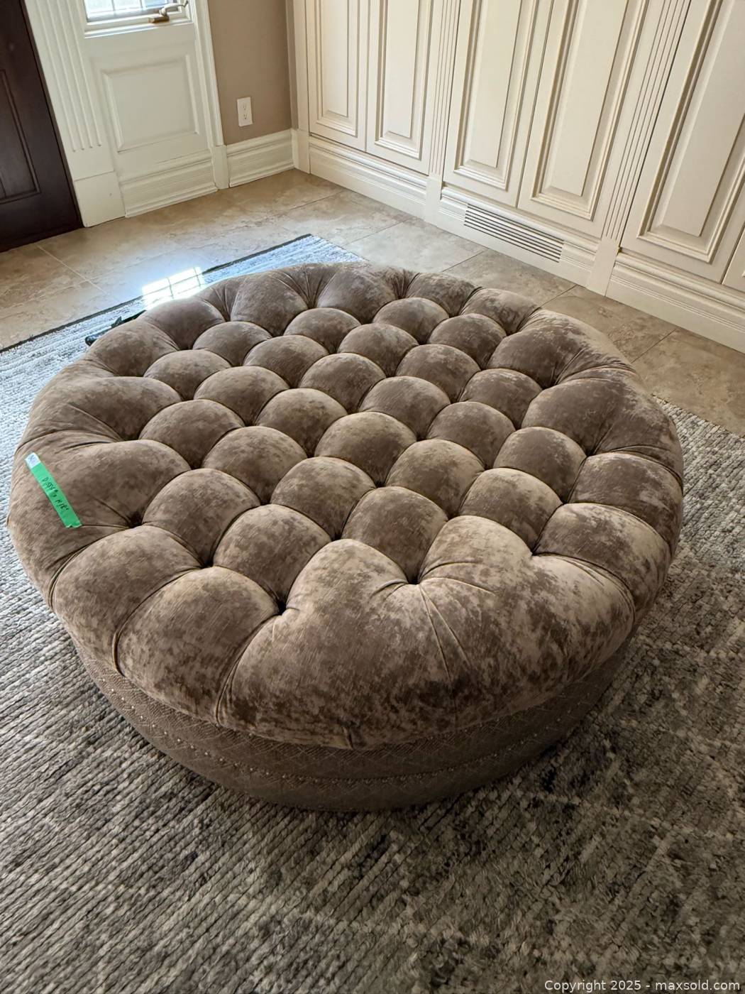 Large Round Tufted Velvet Ottoman | Maxsold
