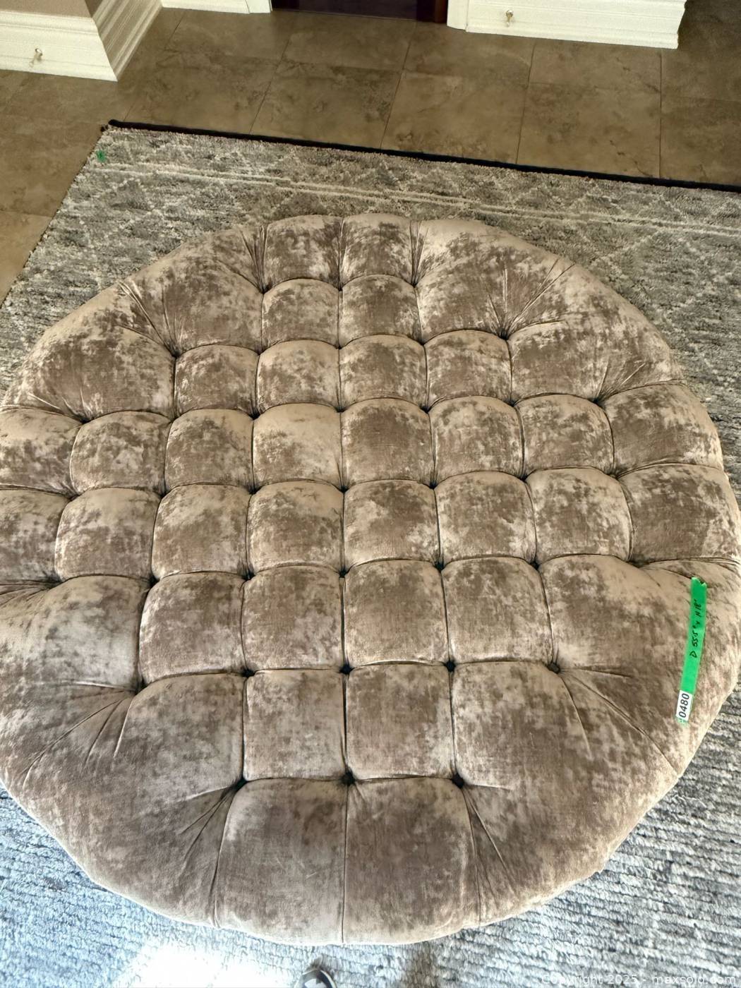 Large Round Tufted Velvet Ottoman | Maxsold
